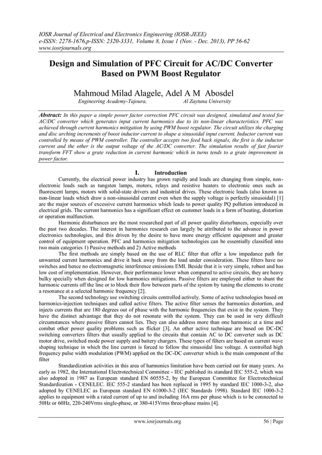 Design and Simulation of PFC Circuit for AC/DC Converter Based on PWM Boost Regulator | PDF