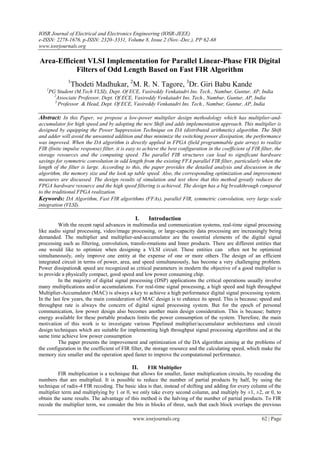 Area-Efficient VLSI Implementation for Parallel Linear-Phase FIR Digital Filters of Odd Length ...