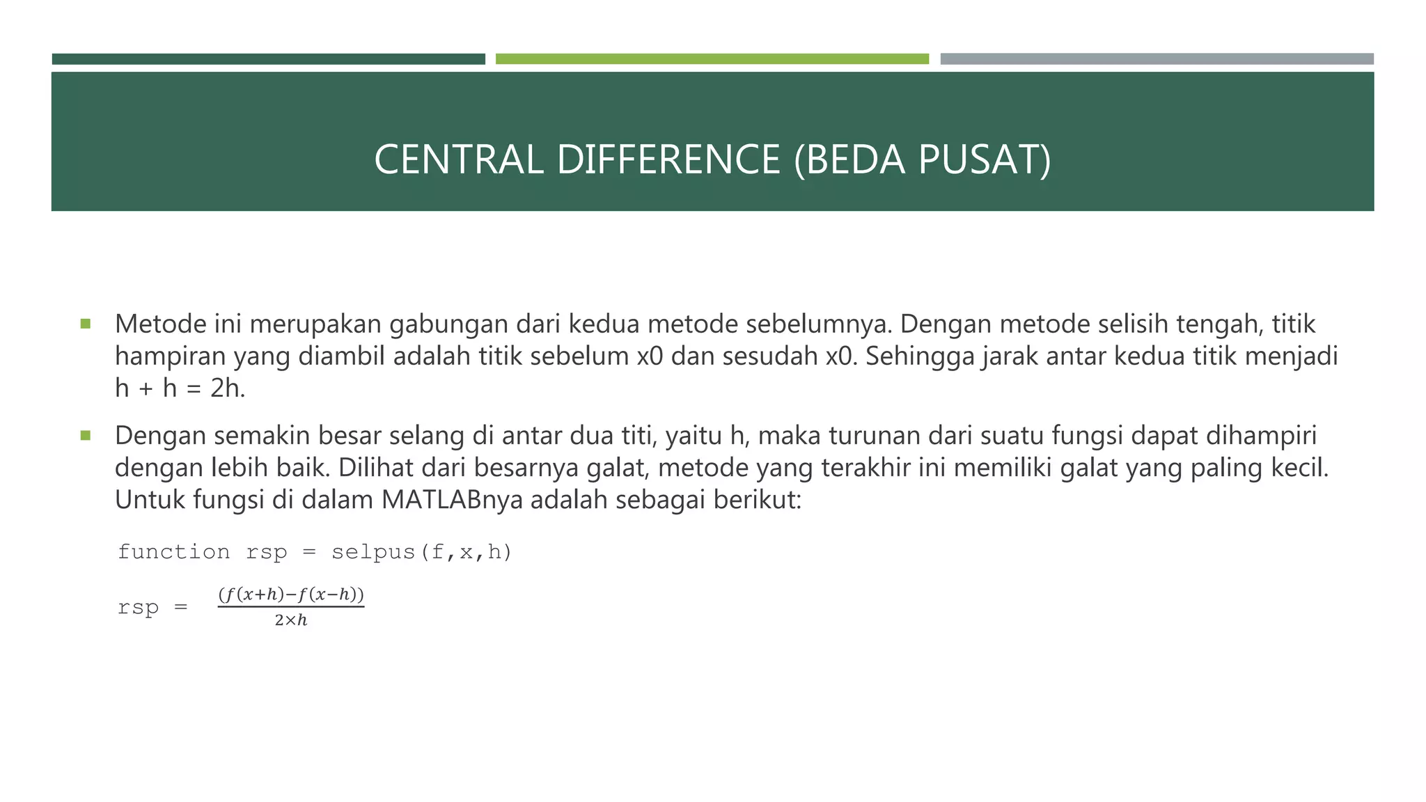 Forward Difference, Backward Difference, dan Central | PPTX