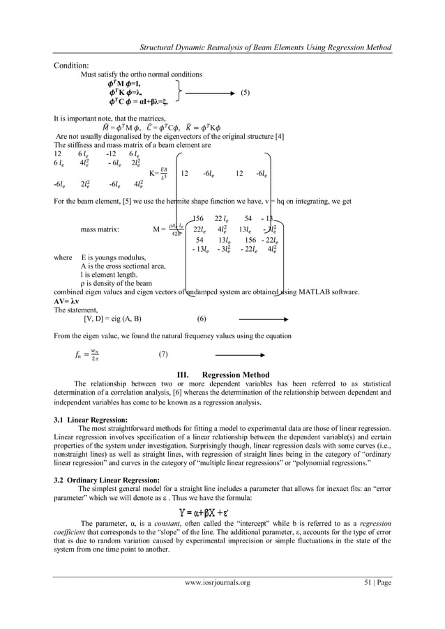 Structural Dynamic Reanalysis of Beam Elements Using Regression Method | PDF