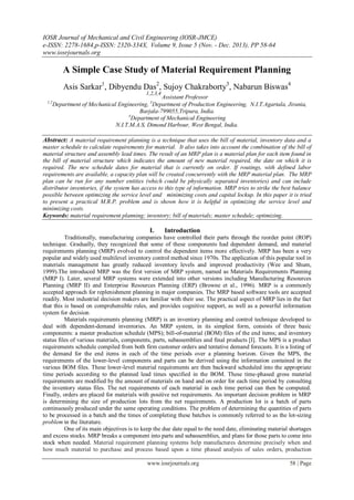 A Simple Case Study of Material Requirement Planning | PDF