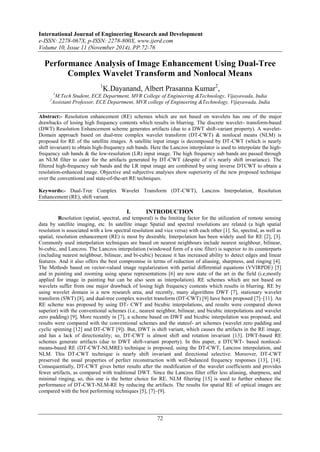 Performance Analysis of Image Enhancement Using Dual-Tree Complex Wavelet Transform and Nonlocal ...