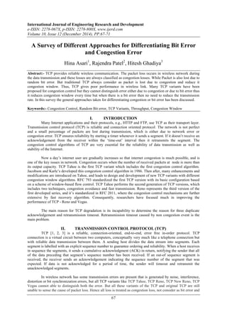 A Survey of Different Approaches for Differentiating Bit Error and Congestion Error | PDF