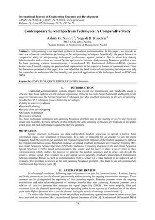 Contemporary Spread Spectrum Techniques: A Comparative Study | PDF