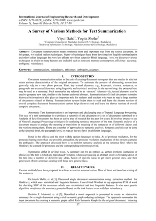 A Survey of Various Methods for Text Summarization | PDF | Desktop Publishing | Computer ...