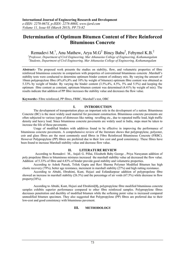 Determination of Optimum Bitumen Content of Fibre Reinforced Bituminous ...