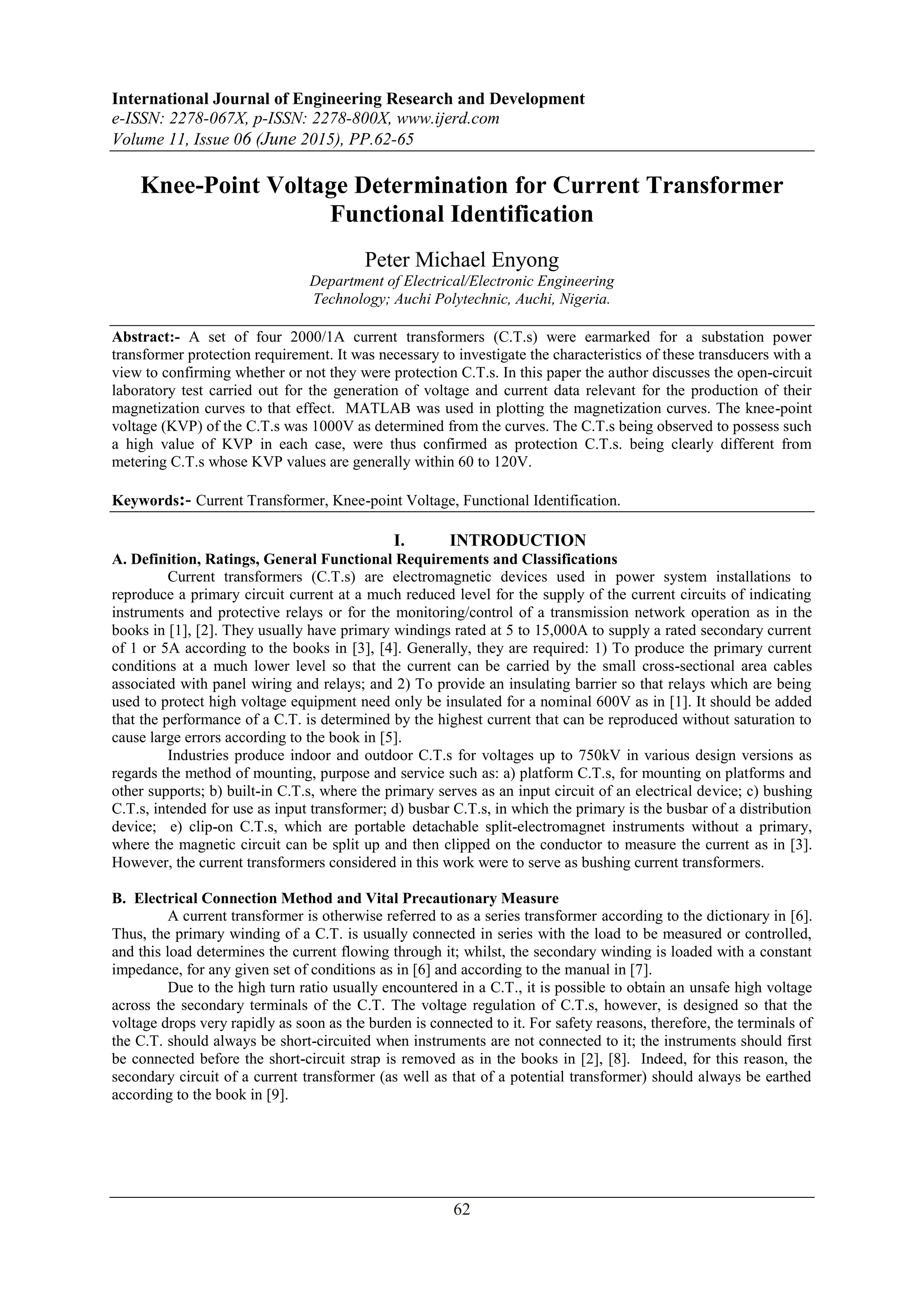 Knee-Point Voltage Determination for Current Transformer Functional ...