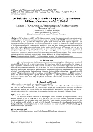 Antimicrobial Activity of Bauhinia Purpurea (L) by Minimum Inhibitory ...