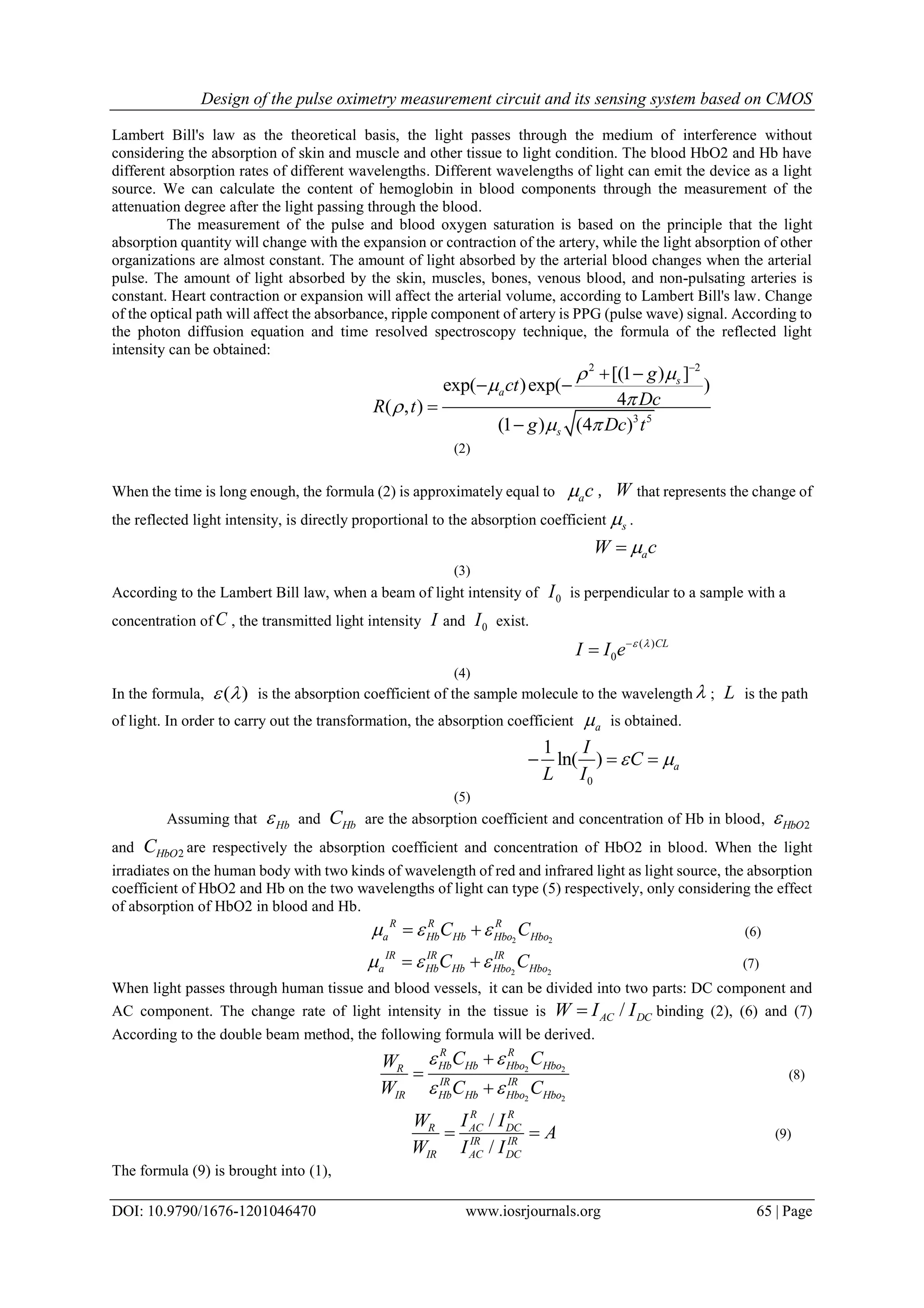Design of the Pulse Oximetry Measurement Circuit and Its Sensing System ...