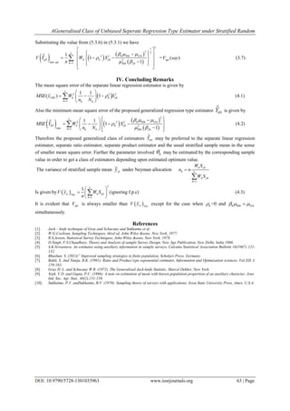 A Generalised Class of Unbiased Seperate Regression Type Estimator under Stratified Random ...