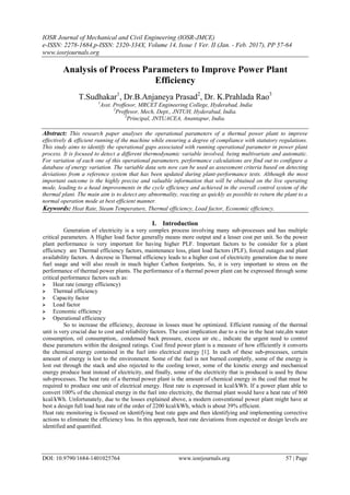 Analysis of Process Parameters to Improve Power Plant Efficiency | PDF