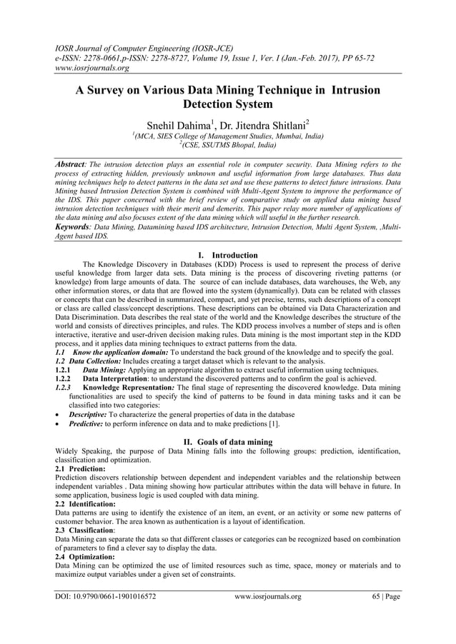 A Survey on Various Data Mining Technique in Intrusion Detection System | PDF