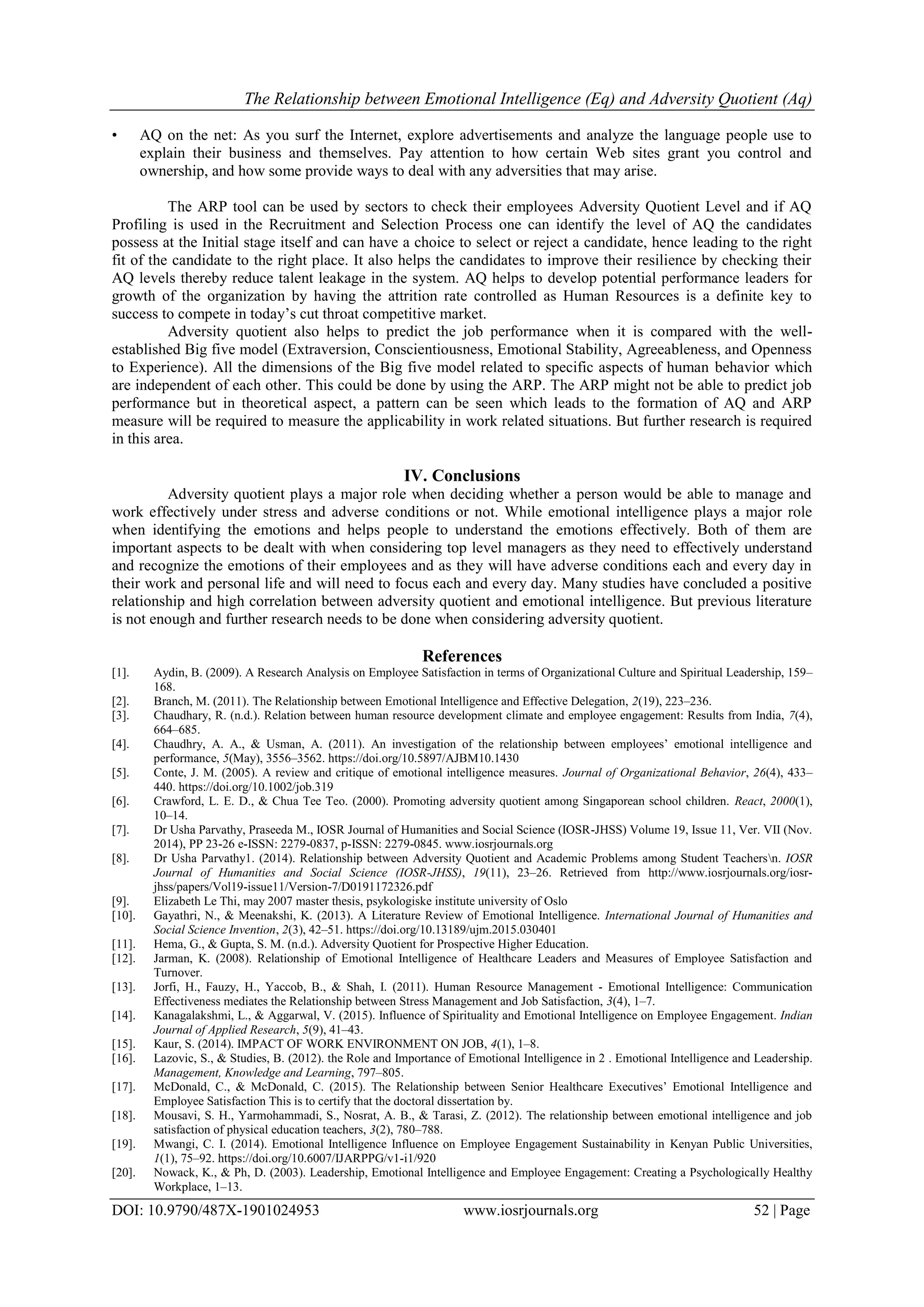 The Relationship between Emotional Intelligence (EQ) and Adversity Quotient (AQ) | PDF