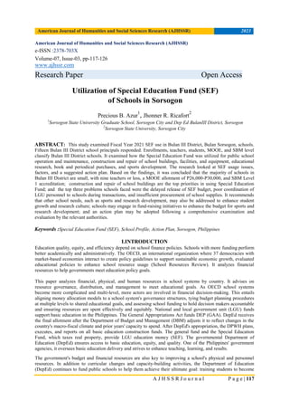 Utilization of Special Education Fund (SEF) of Schools in Sorsogon | PDF