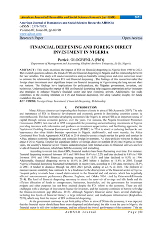 FINANCIAL DEEPENING AND FOREIGN DIRECT INVESTMENT IN NIGERIA | PDF