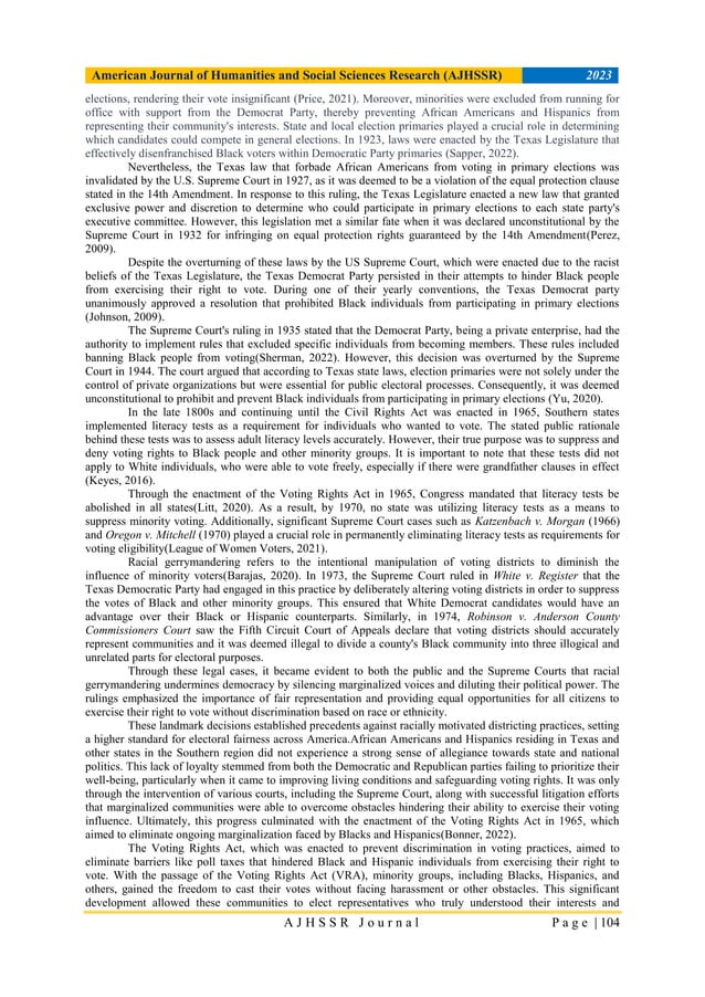 The History of Voting Rights and Racial Discrimination in Texas: 1865 ...