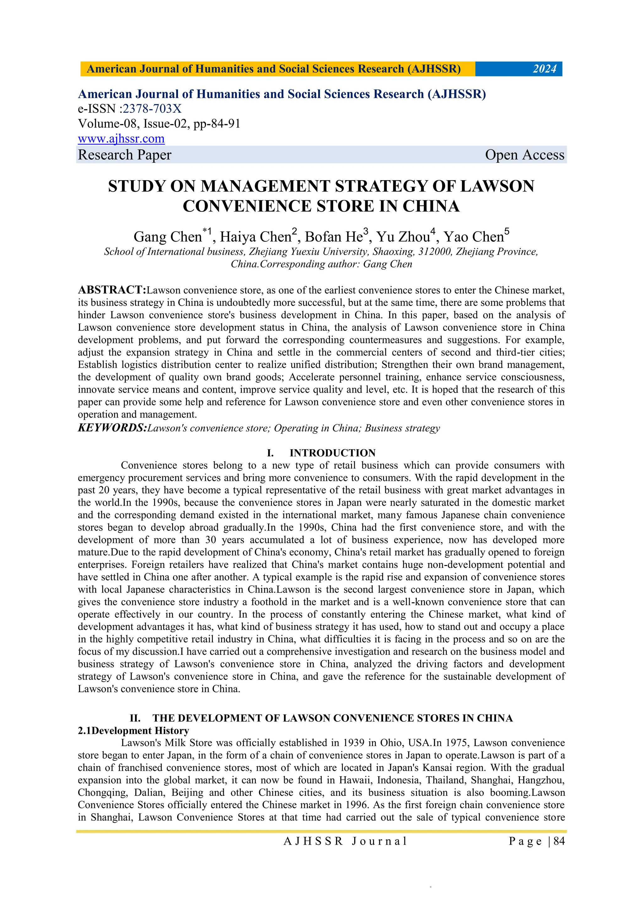 STUDY ON MANAGEMENT STRATEGY OF LAWSON CONVENIENCE STORE IN CHINA | PDF