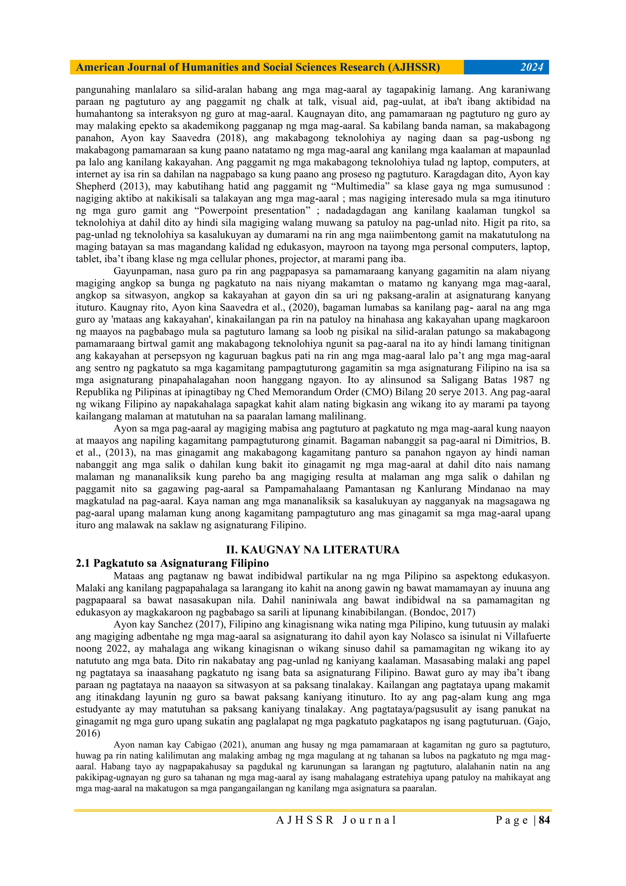 Mga Kagamitang Pampagtuturong Ginagamit sa mga Asignaturang Filipino | PDF