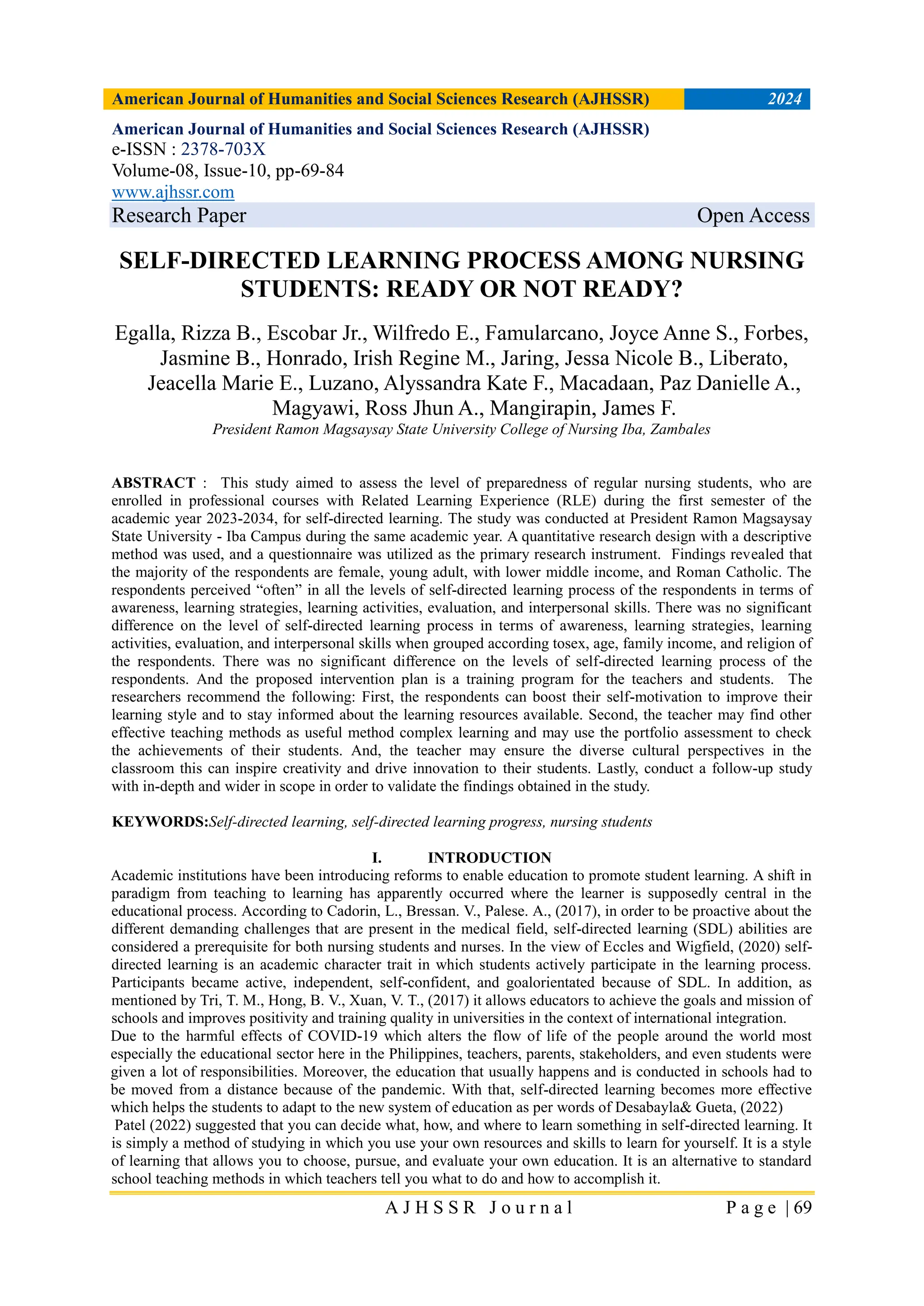 SELF-DIRECTED LEARNING PROCESS AMONG NURSING STUDENTS: READY OR NOT ...