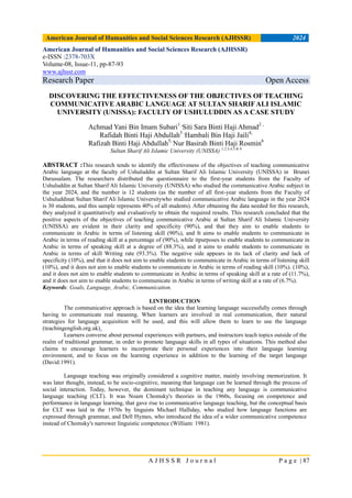 DISCOVERING THE EFFECTIVENESS OF THE OBJECTIVES OF TEACHING ...