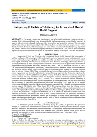 Integrating AI Toolsinto Teletherapy for Personalized Mental Health ...