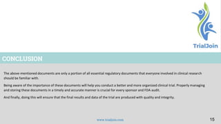 Essential Regulatory Documents in Clinical Trials | PPTX