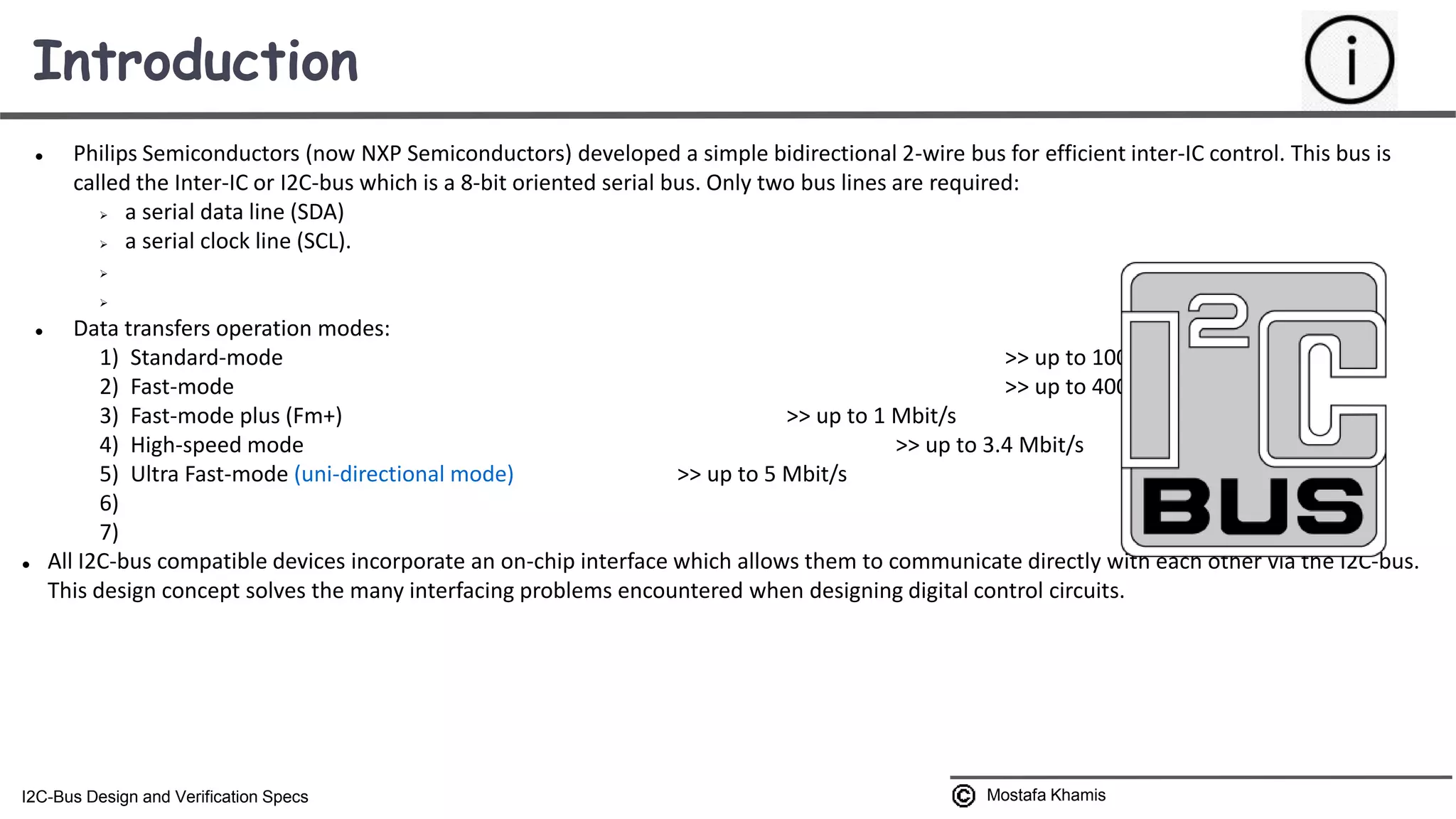I2C-Bus Design and Verification Specs | PPTX
