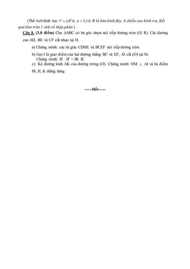 Đề Thi HK2 Toán 9 - THCS Bình An | DOCX