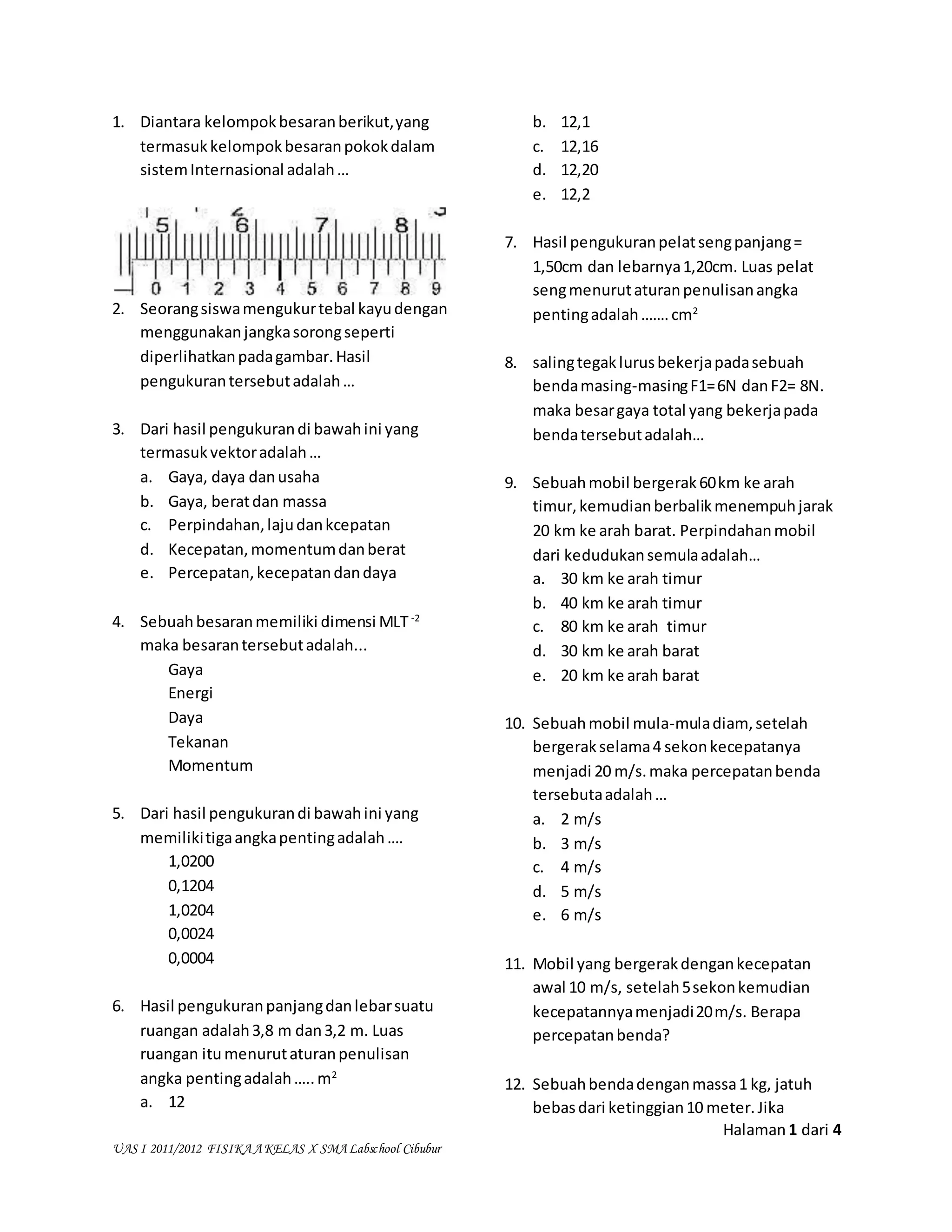 Uas fisika labscib 2011 tipe a | DOCX
