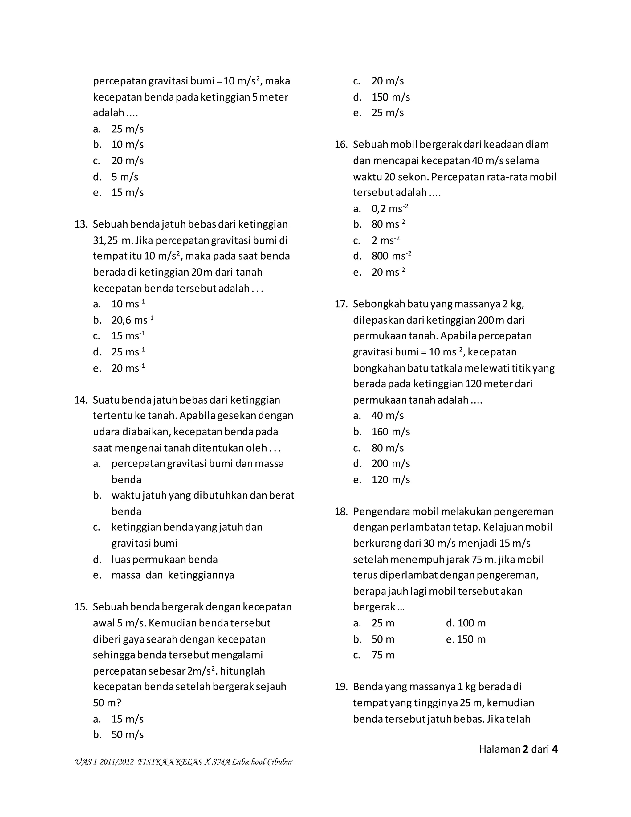 Uas fisika labscib 2011 tipe a | DOCX