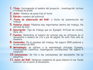 PASOS PARA LA ELABORACION DE UN RAE | PPTX