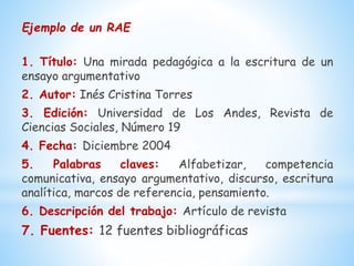 PASOS PARA LA ELABORACION DE UN RAE | PPTX