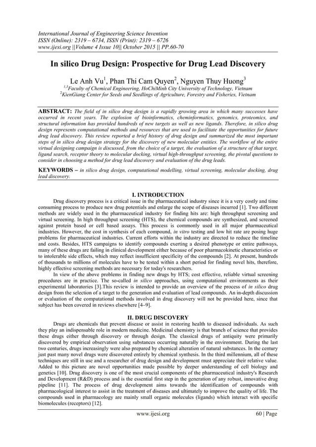 In silico Drug Design: Prospective for Drug Lead Discovery | PDF