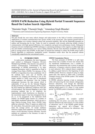 OFDM PAPR Reduction Using Hybrid Partial Transmit Sequences Based On Cuckoo Search Algorithm | PDF