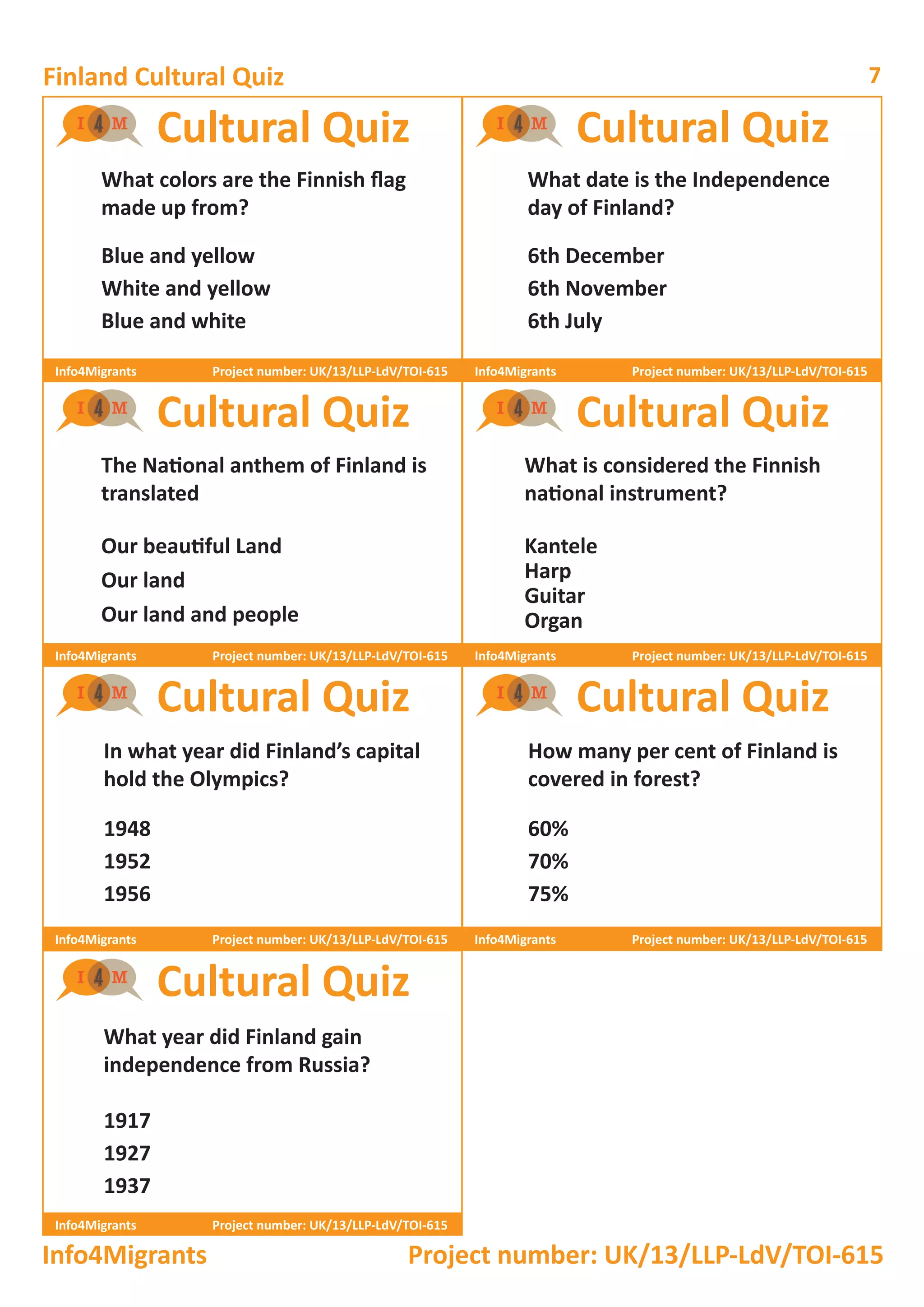 I4M cultural quiz finland mono (for students) | PDF