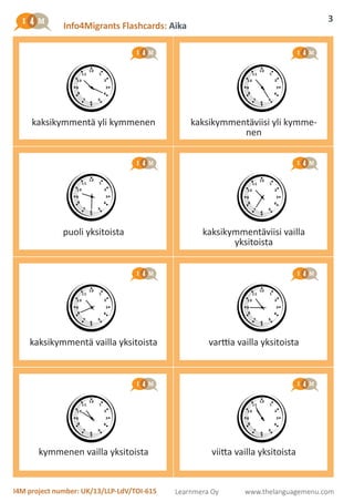 I4M flashcards: clock (in finnish) | PDF