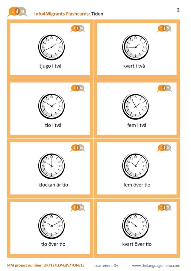 I4M flashcards: clock (in swedish)