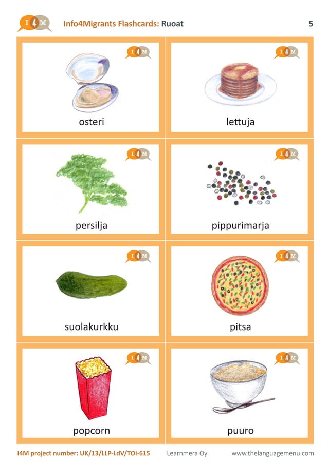 I4M flashcards: food (in finnish) | PDF