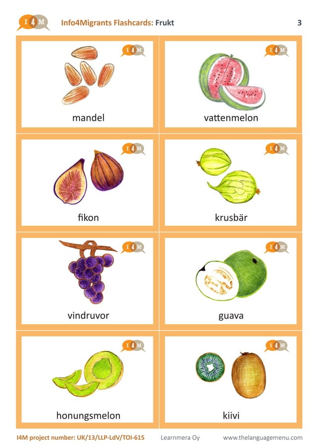 I4M flashcards: fruit (in swedish) | PDF