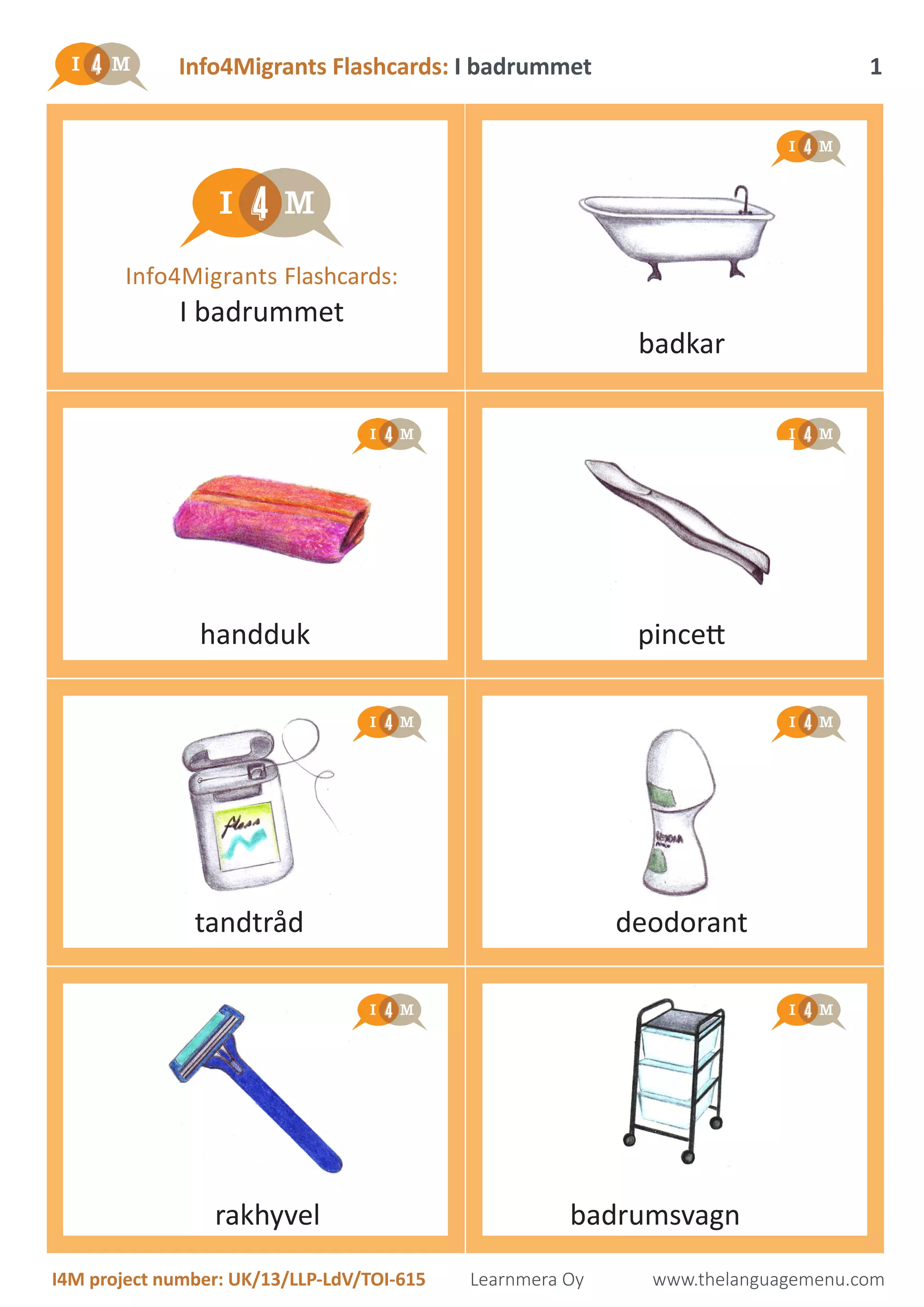 I4 M flashcards: items in the bathroom (in swedish) | PDF
