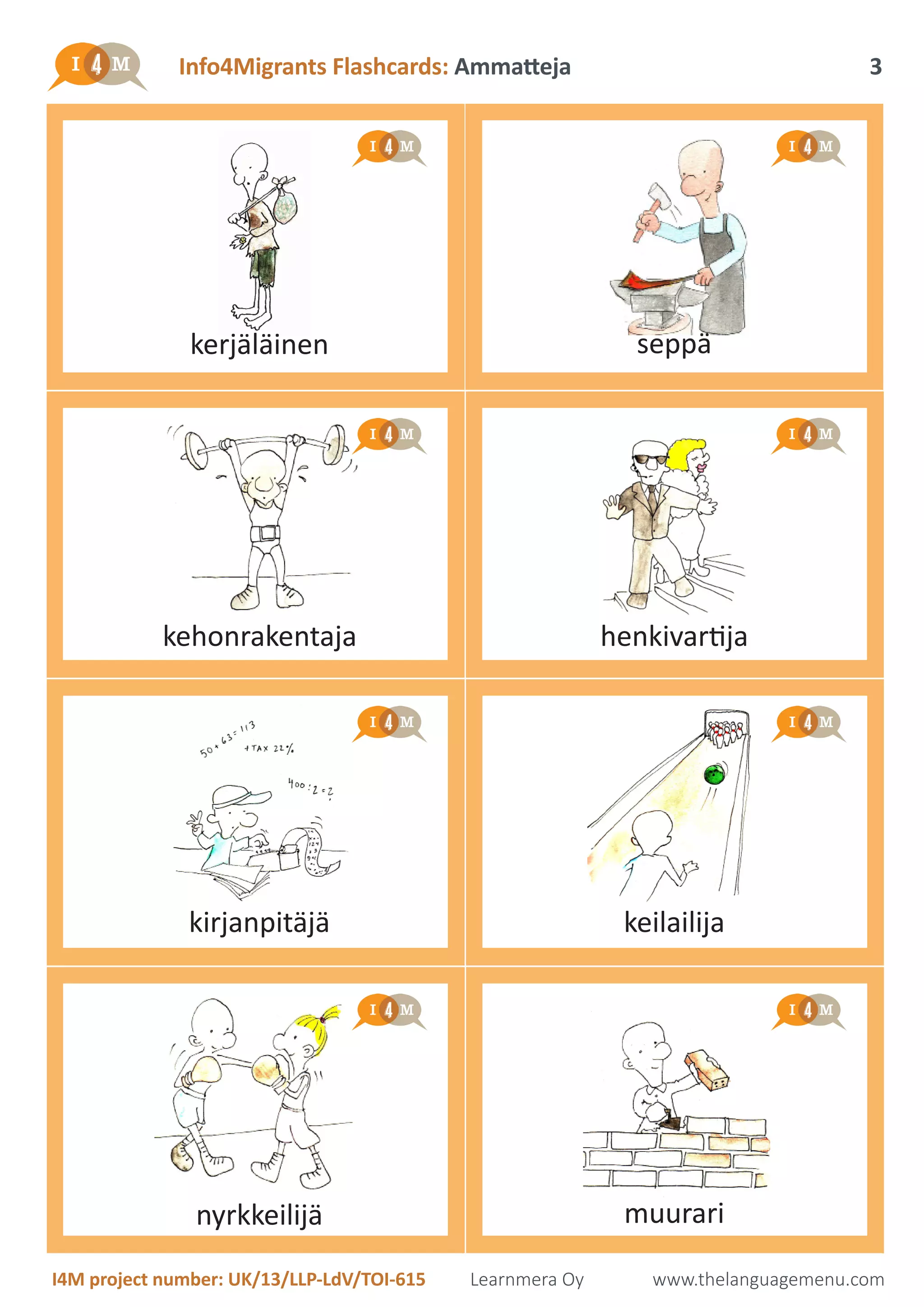 I4M flashcards: professions (in finnish) | PDF