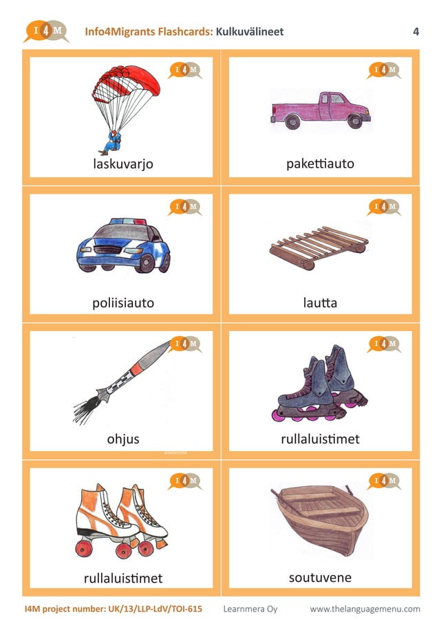 I4M flashcards: transport (in finnish) | PDF