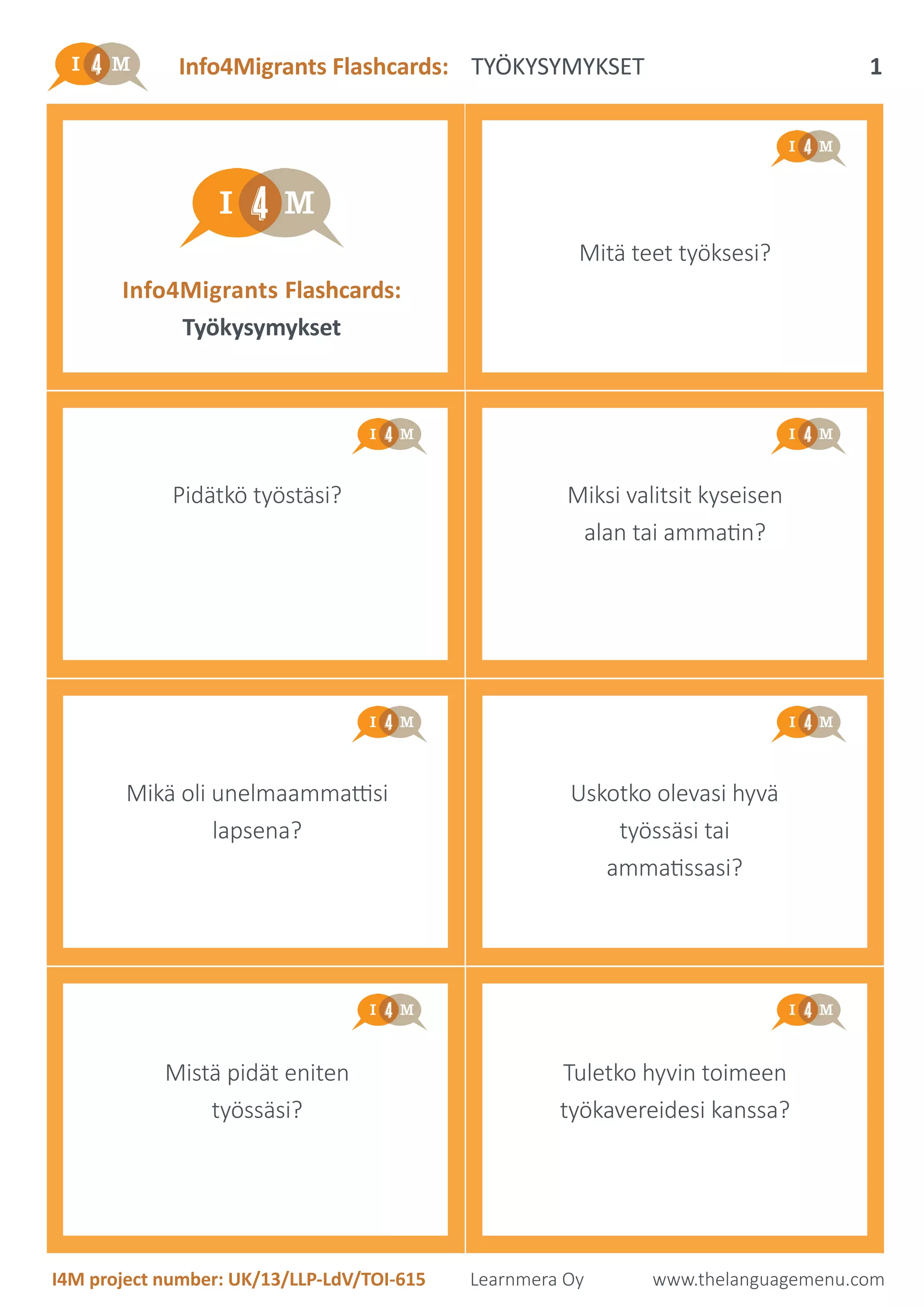 I4M flashcards työkysymykset | PDF