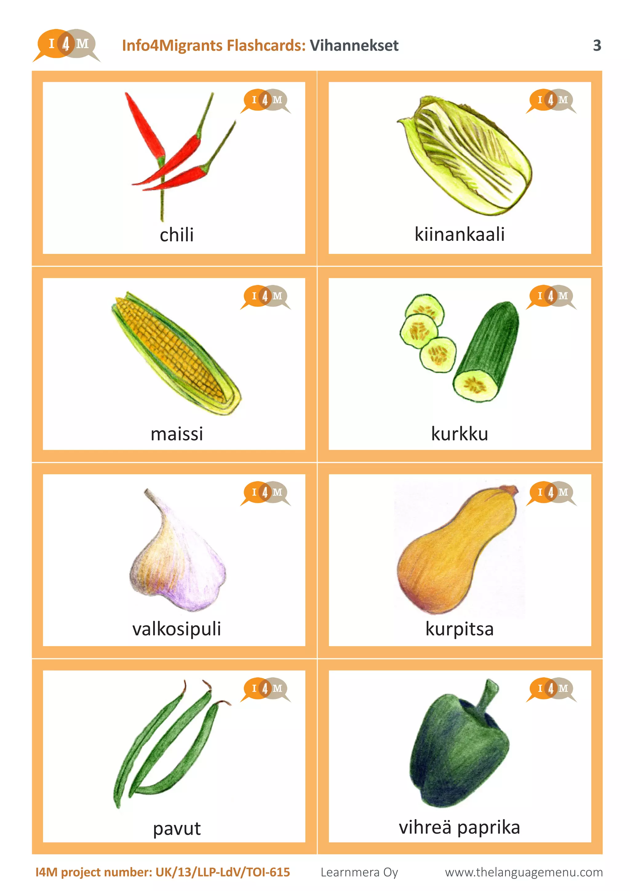 I4M flashcards: vegetables (in finnish) | PDF