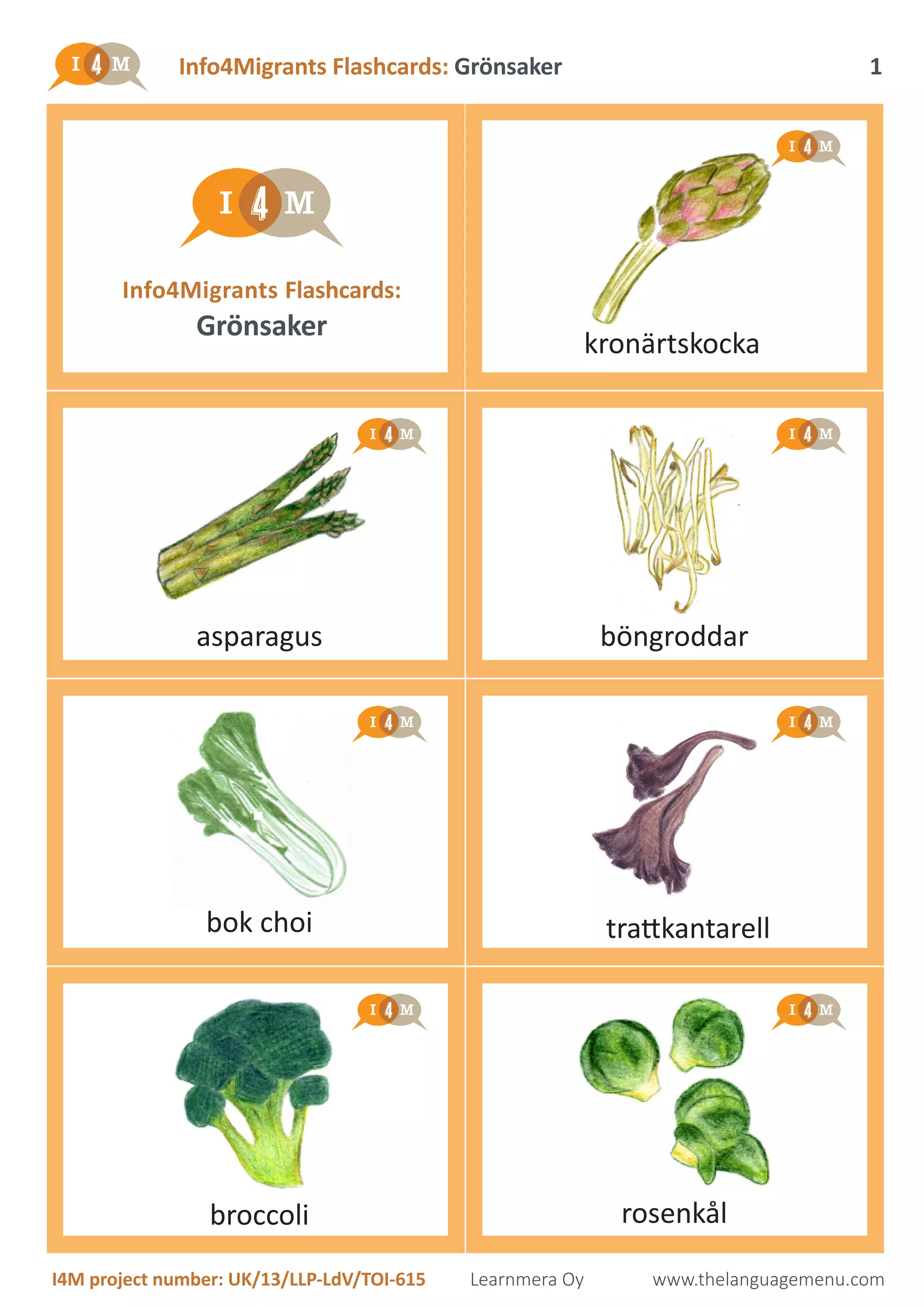 I4M flashcards: vegetables (in swedish) | PDF