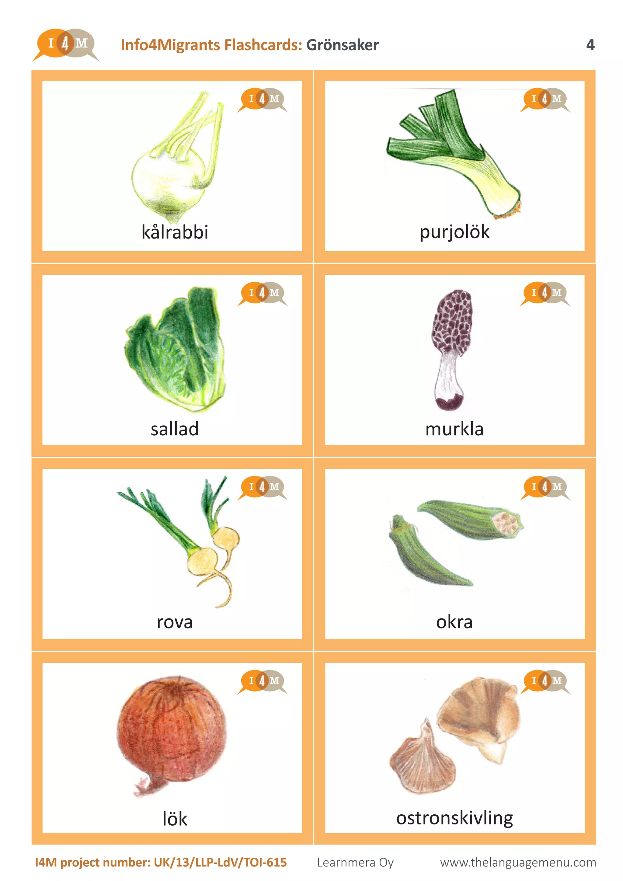 I4M flashcards: vegetables (in swedish) | PDF | Cooking | Food & Drink