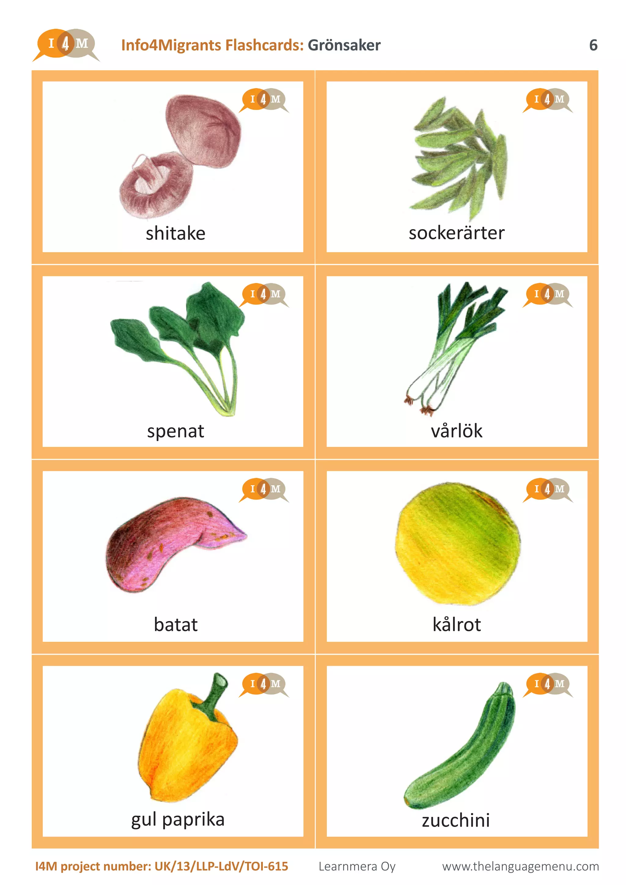 I4M flashcards: vegetables (in swedish) | PDF | Cooking | Food & Drink