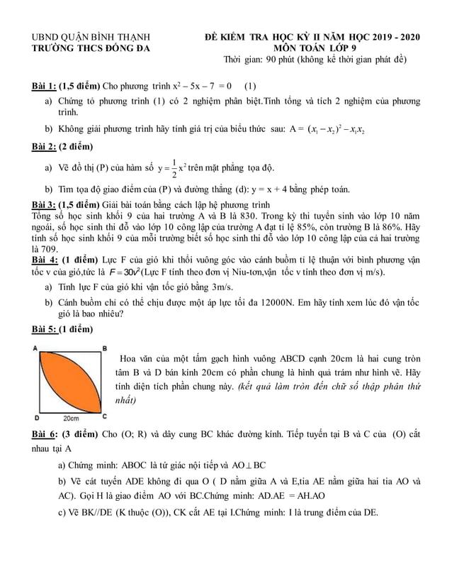 Đề Thi HK2 Toán 9 - THCS Đống Đa | PDF