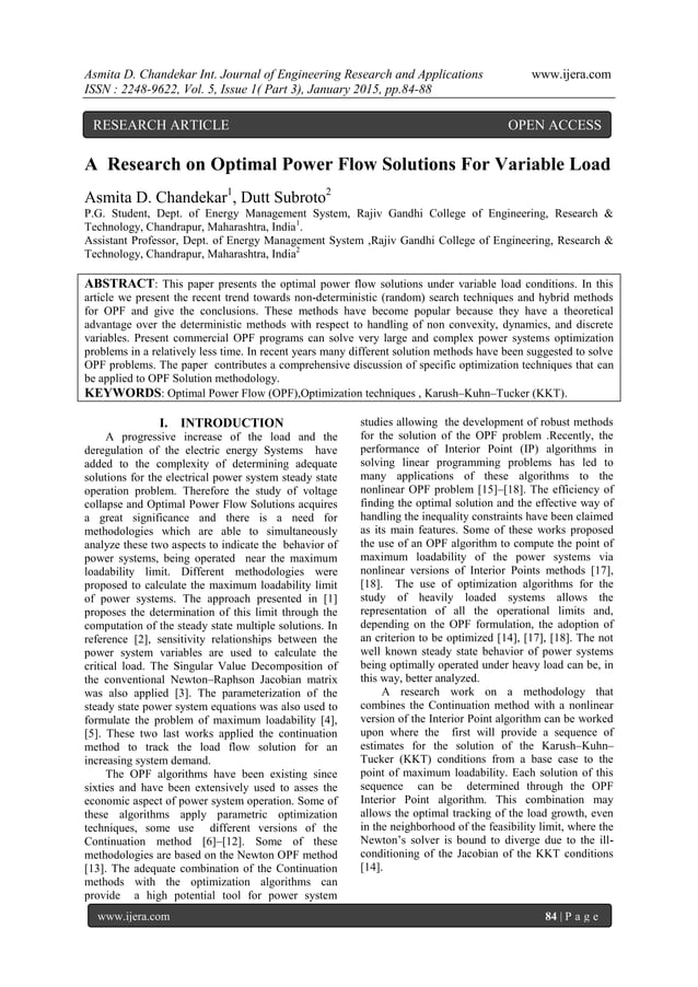 A Research on Optimal Power Flow Solutions For Variable Loa | PDF | Computer Software and ...