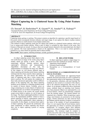 Object Capturing In A Cluttered Scene By Using Point Feature Matching | PDF